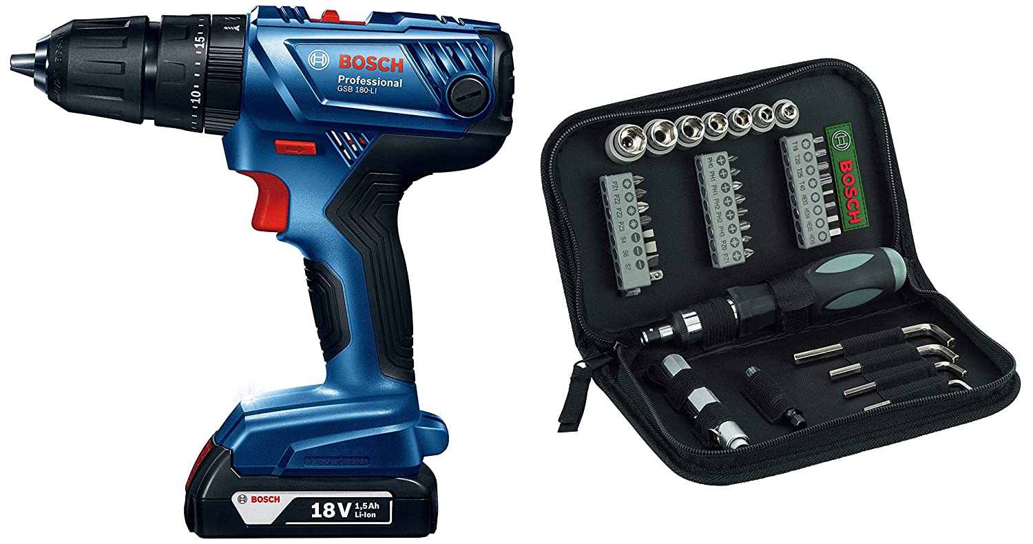 MÁY KHOAN, VẶN VÍT DÙNG PIN 18V BOSCH GSB 180-LI (HỘP CÔNG CỤ + SET 41 ...