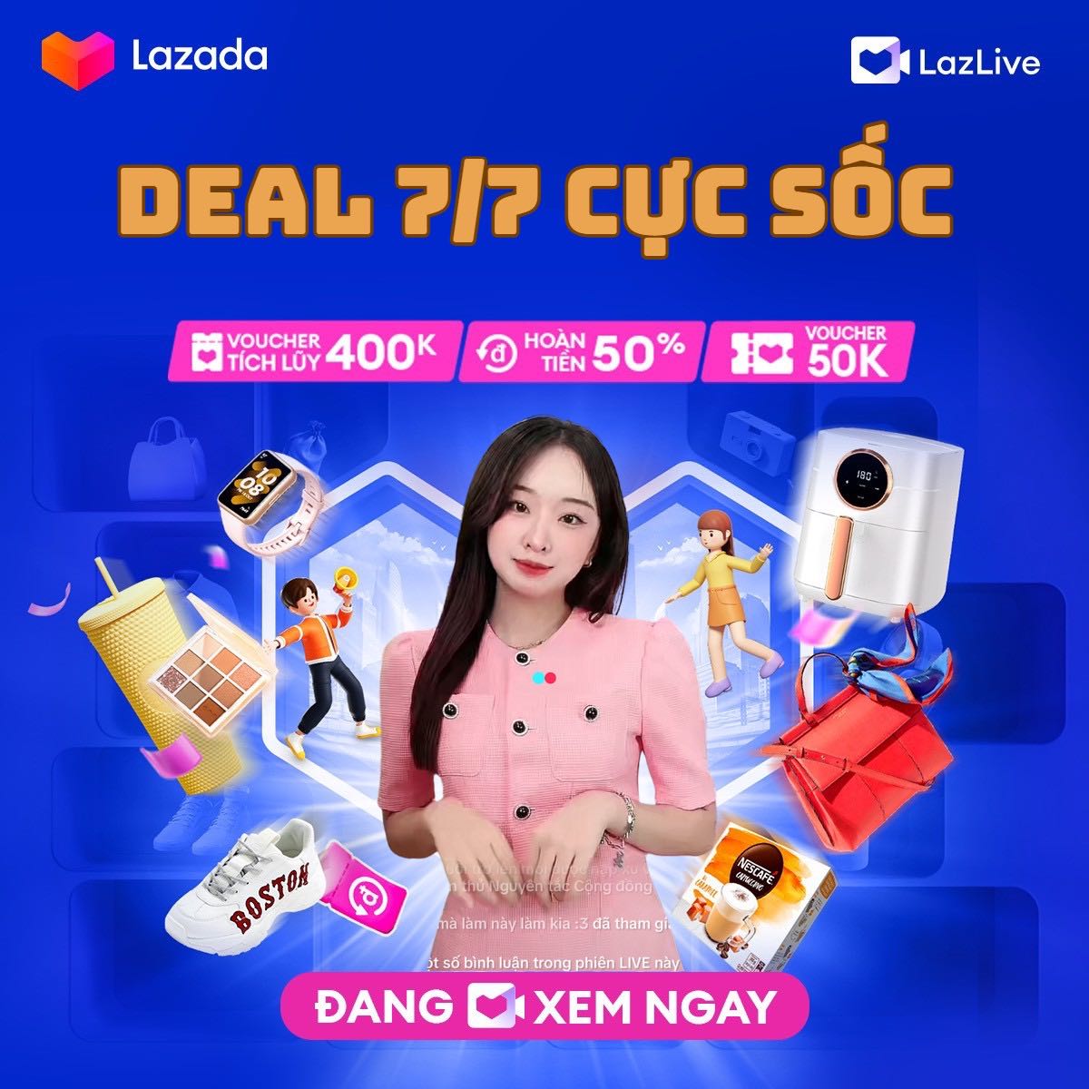 Chào tôi sẽ bắt đầu livestream trên Lazada-Live tại 07-08 16:00. Đừng ...